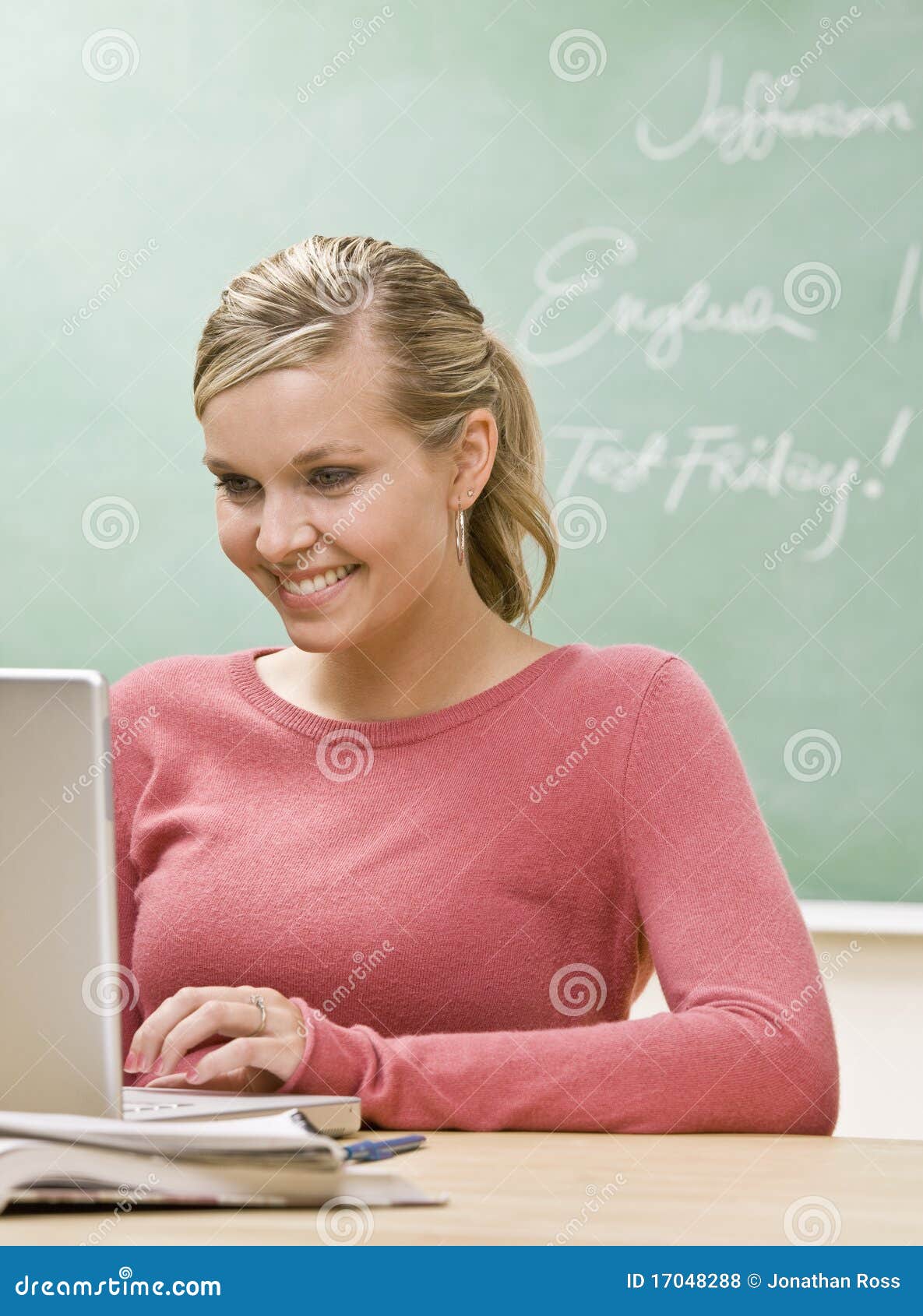Student Typing on Laptop in Classroom Stock Photo - Image of education ...