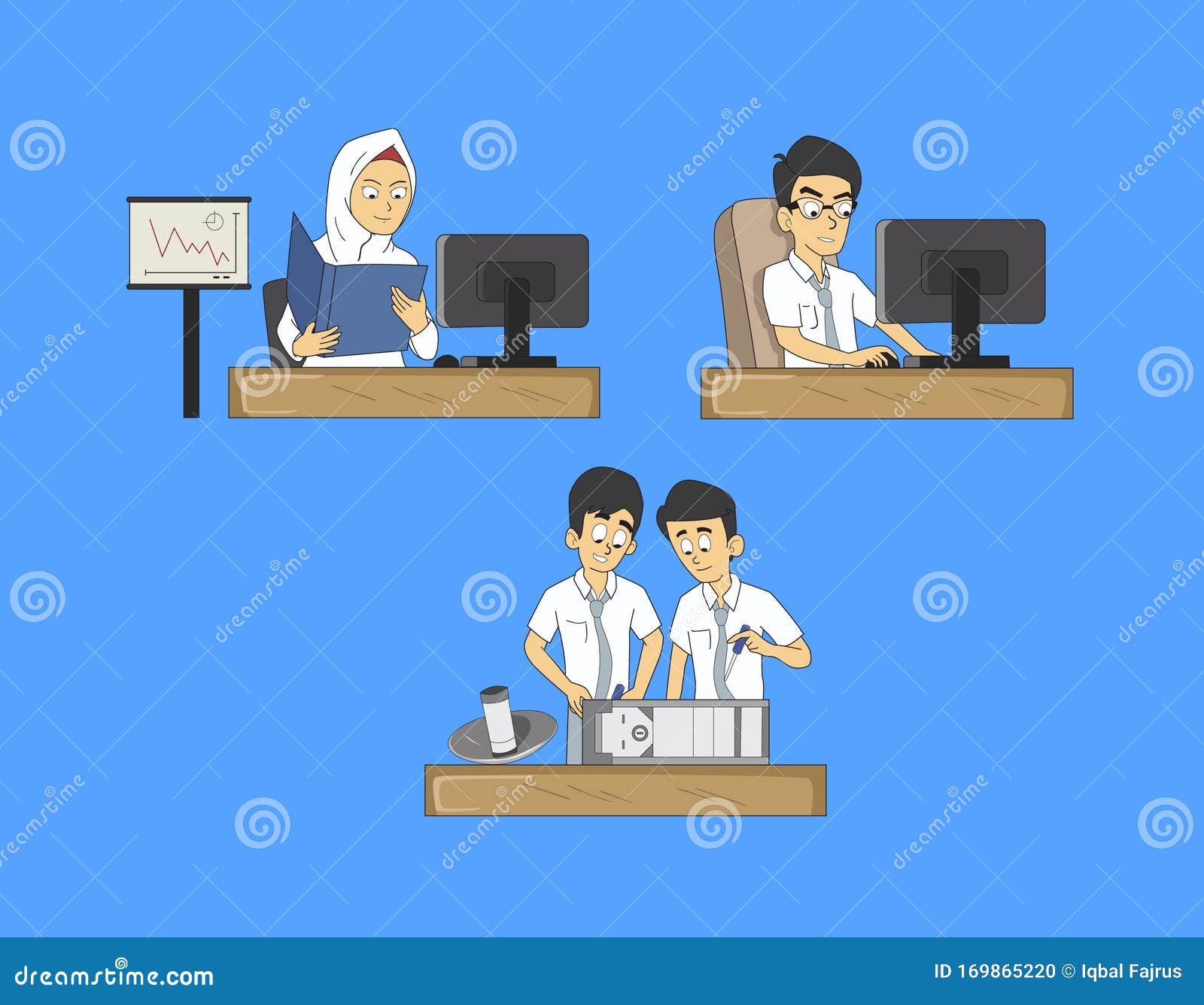 Student are Typing and Repairing Computer Stock Vector - Illustration ...
