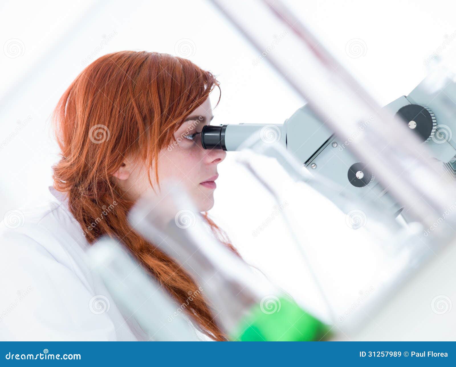 Student Under Microscope Analysis Stock Image - Image of clinical ...