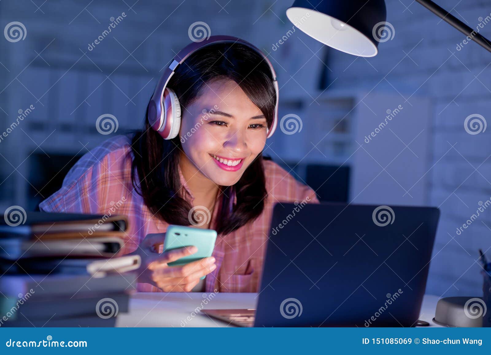 Student Use Phone and Laptop Stock Image - Image of girl, education ...
