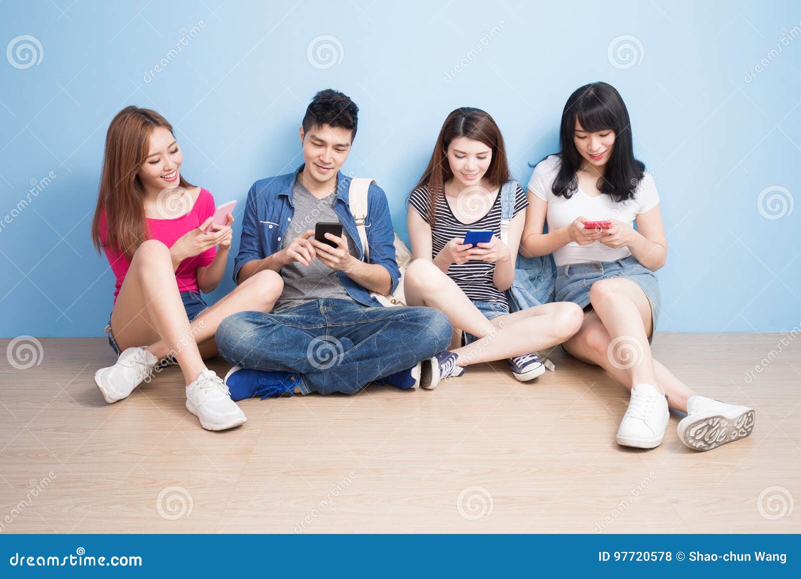 Student use phone stock photo. Image of cheerful, length - 97720578