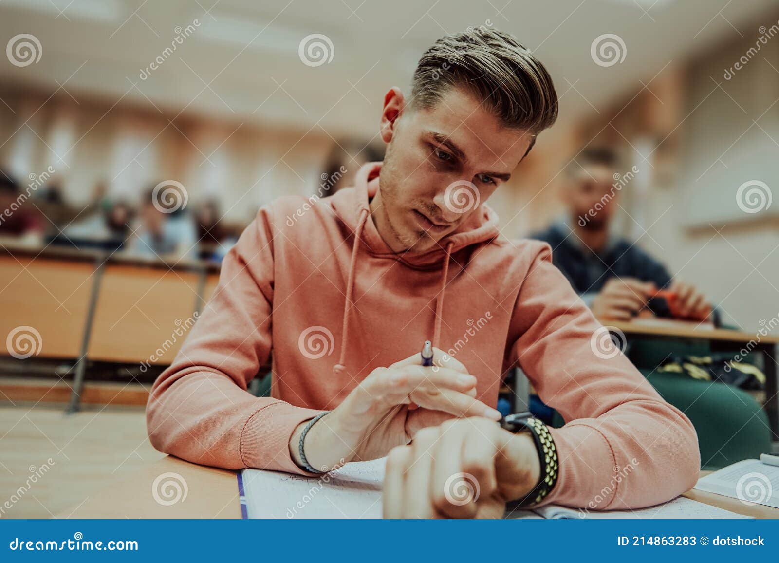The Student Uses a Smartwatch in Math Class Stock Image - Image of ...