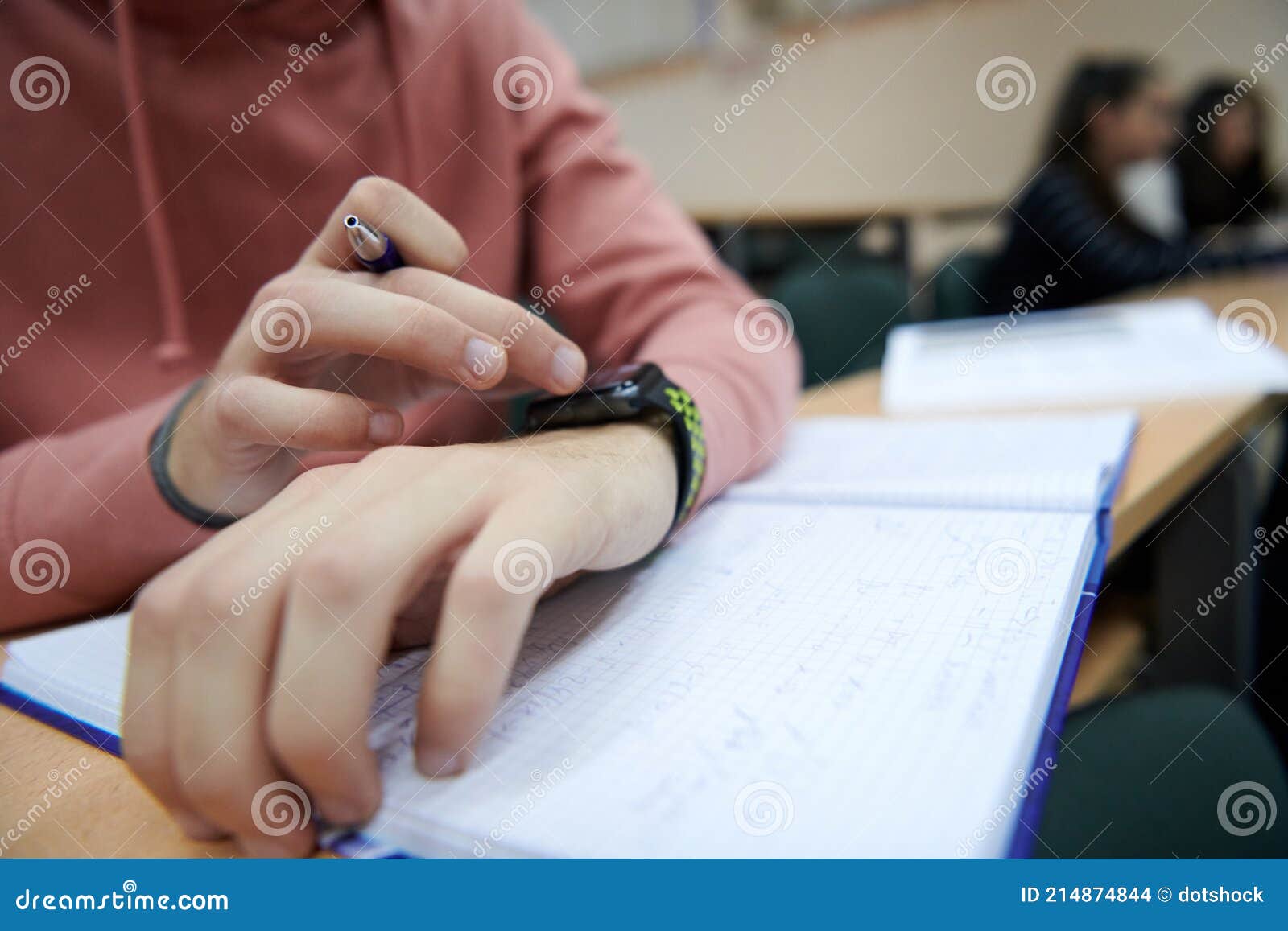 The Student Uses a Smartwatch in Math Class Stock Photo - Image of girl ...
