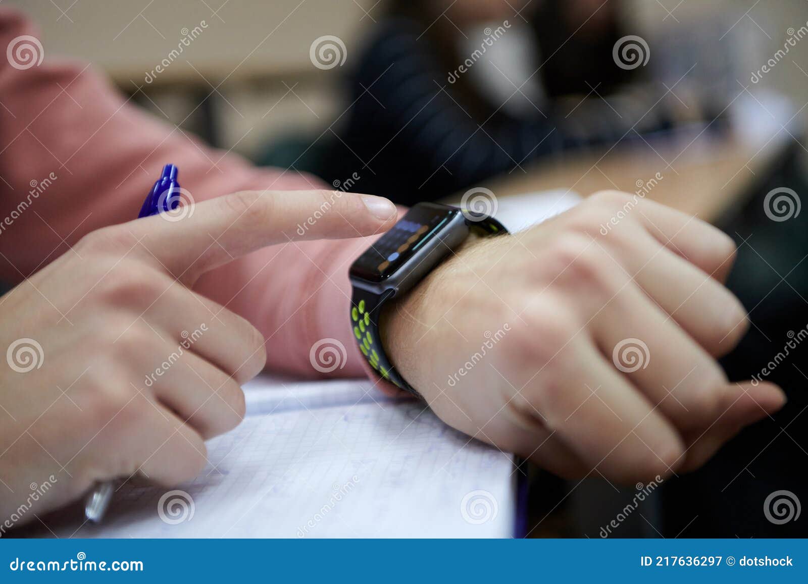 The Student Uses a Smartwatch in Math Class Stock Image - Image of ...