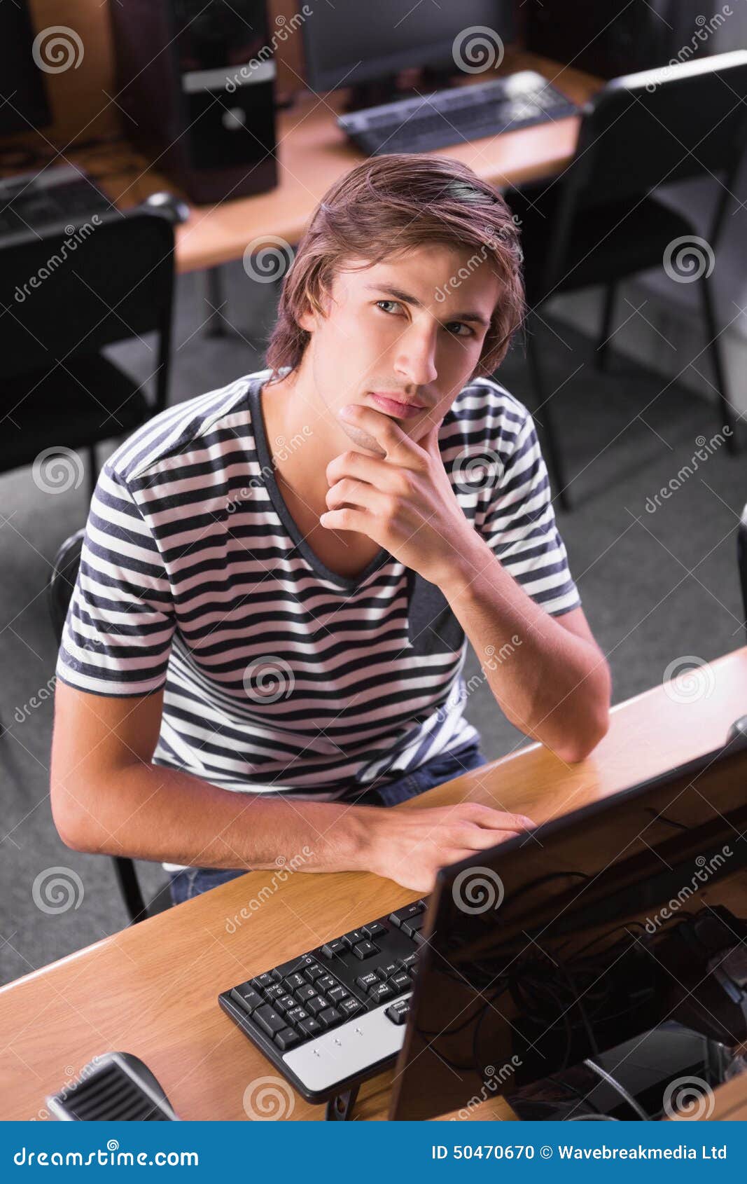 Student Using Computer in Classroom Stock Photo - Image of revision ...