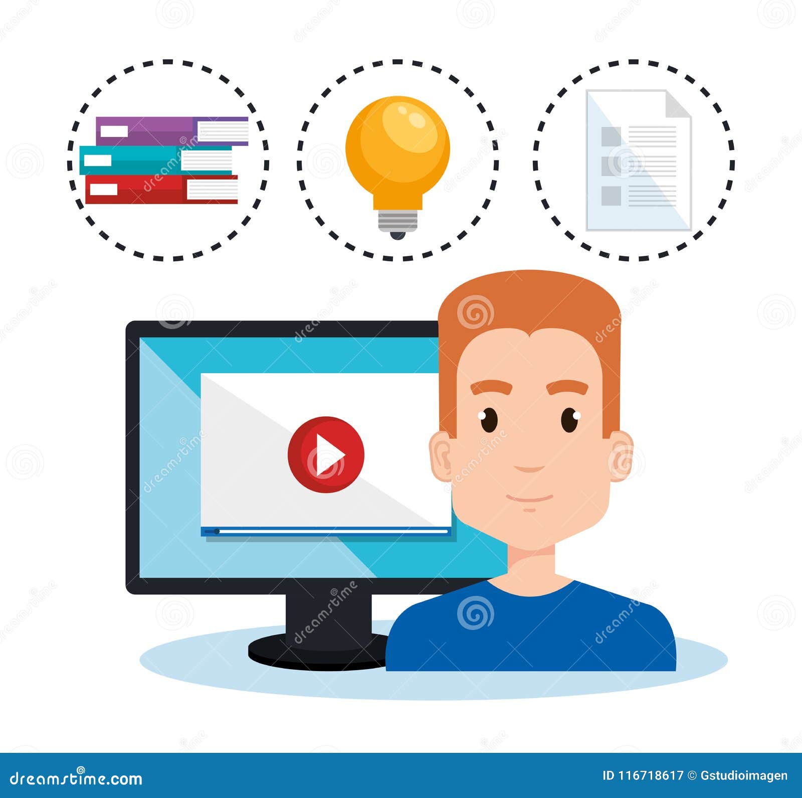 Student Using Computer Desktop Electronic Education Stock Vector ...