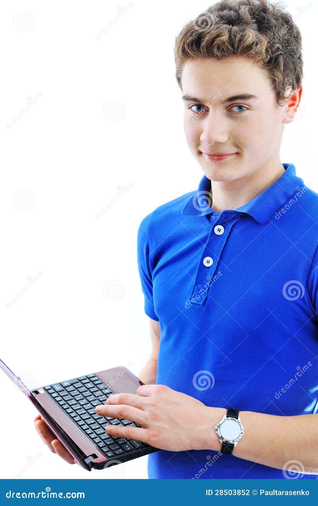 Student Using Laptop Isolated Over White Background Stock Photo - Image ...