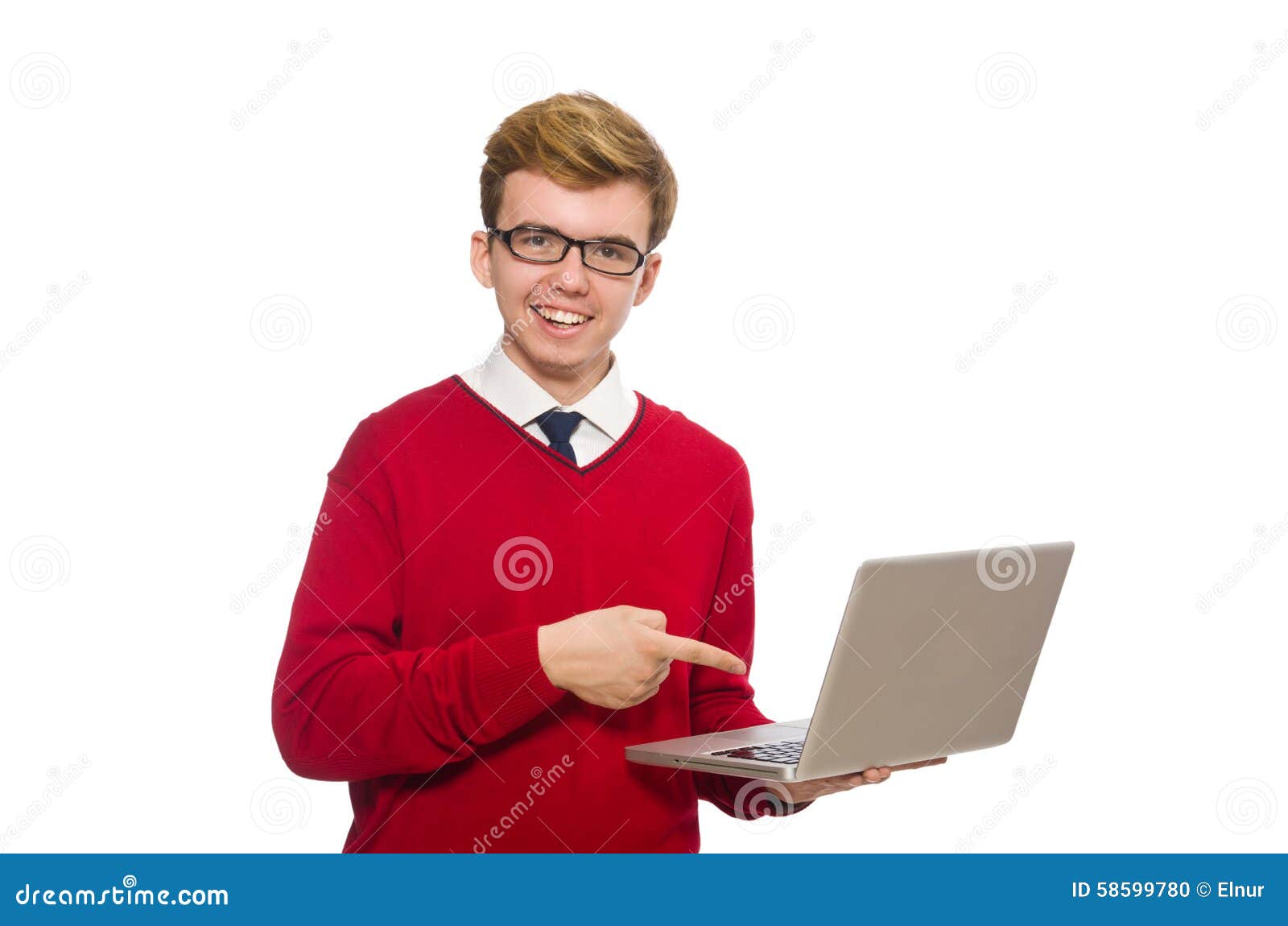 Student Using Laptop Isolated on White Stock Photo - Image of european ...