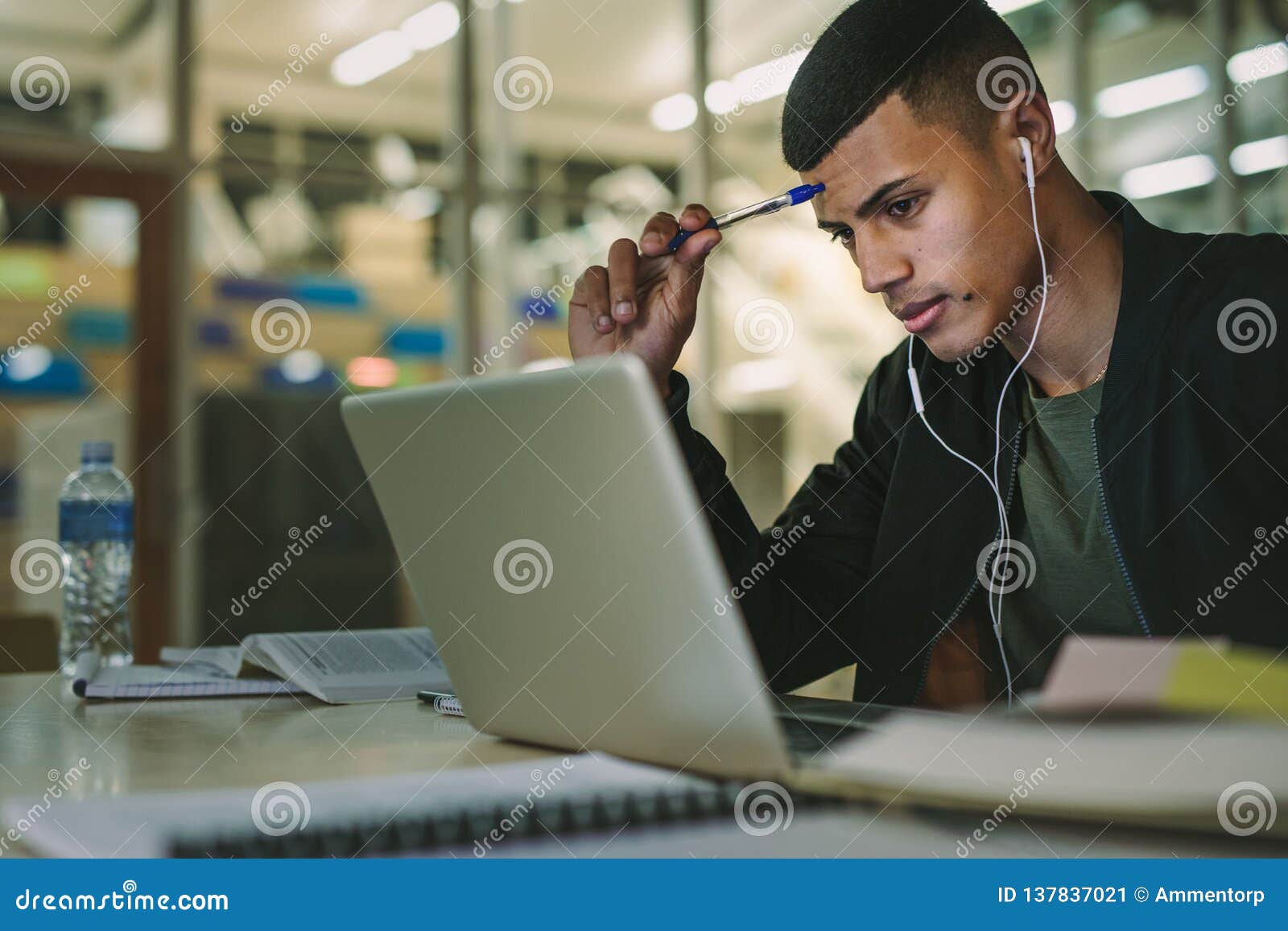Student Using Laptop for School Assignment Stock Image - Image of ...