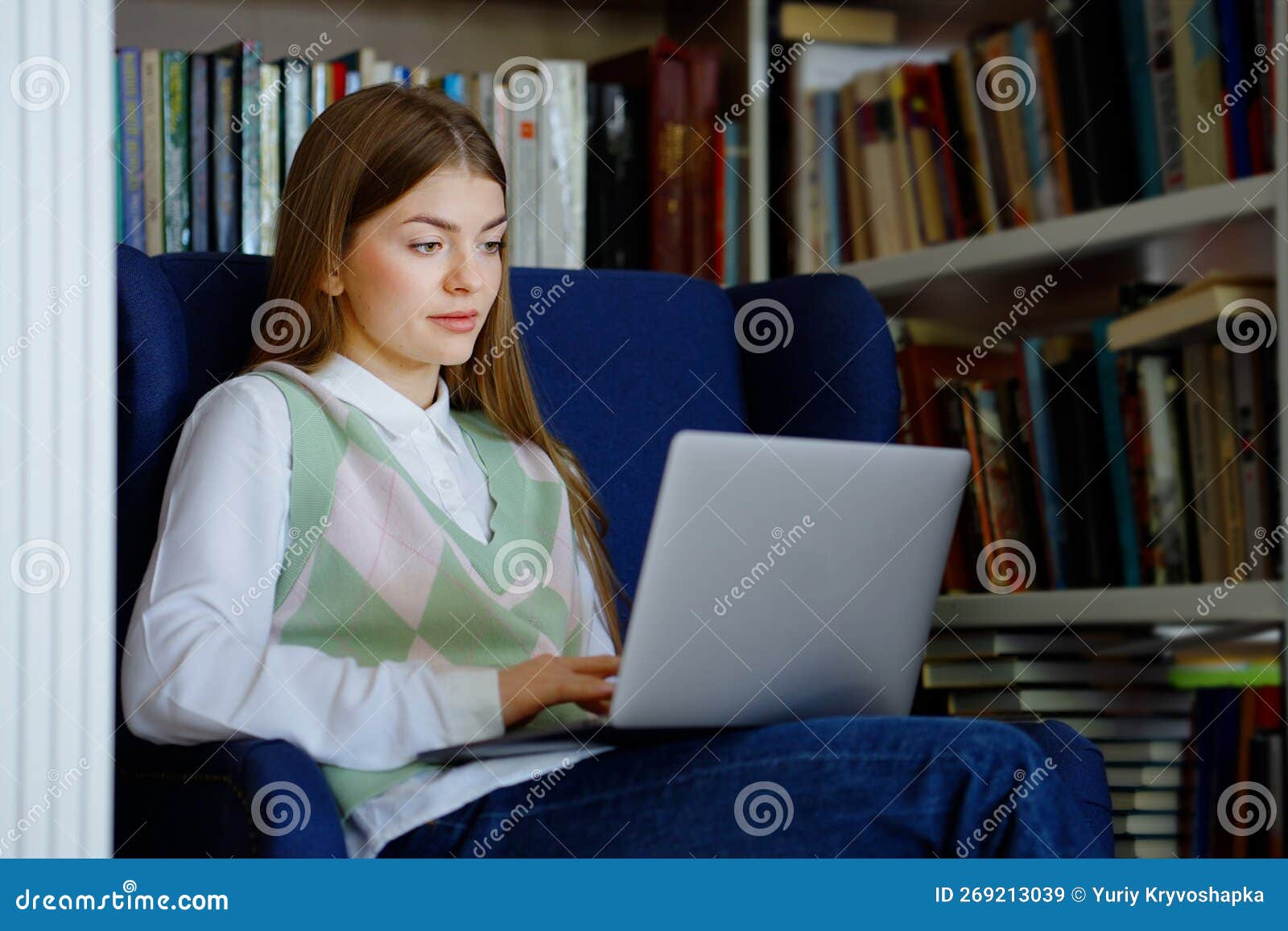 Student Using Laptop for Studying in Library Stock Image - Image of ...