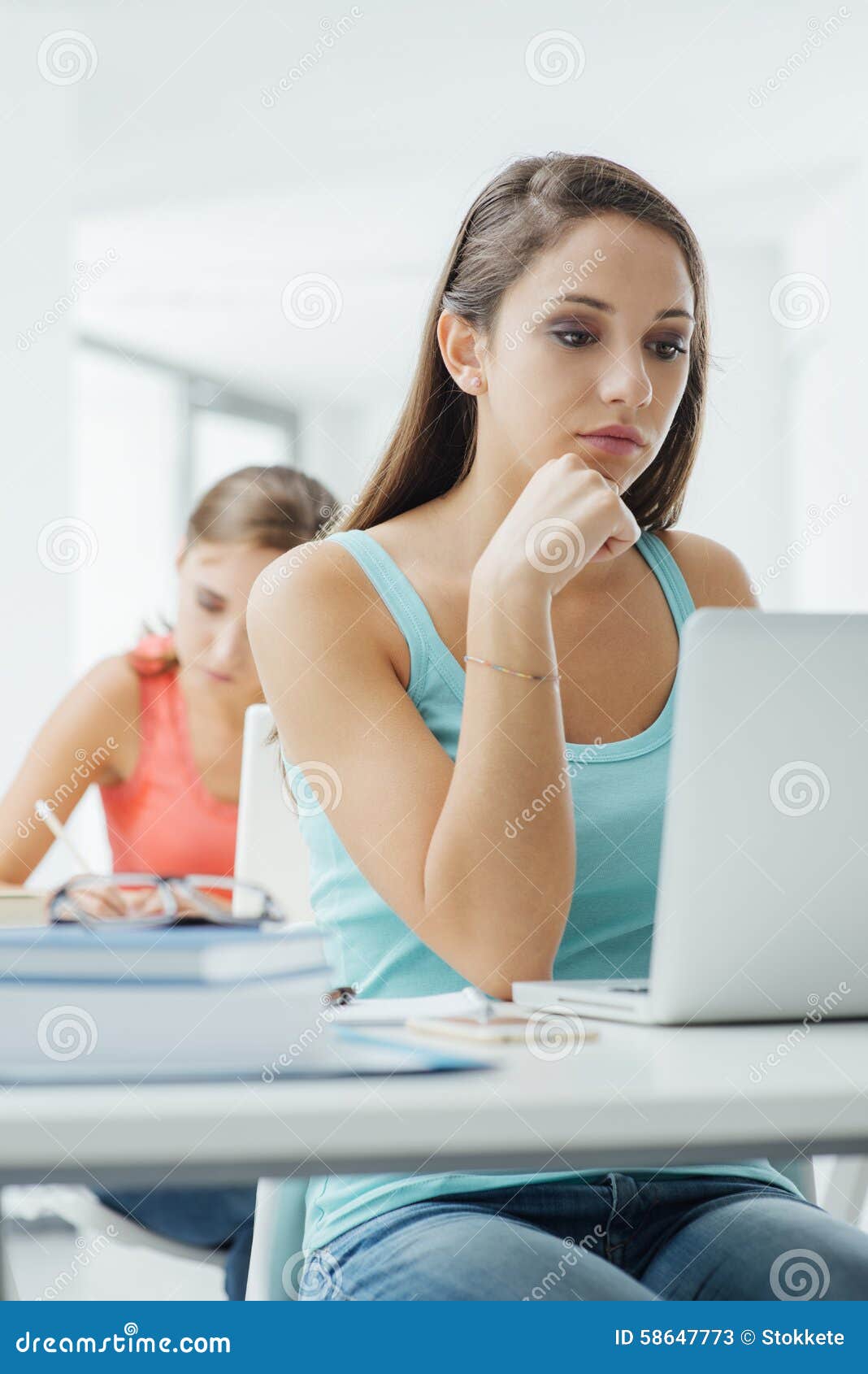 Student Using Laptops in the Classroom Stock Image - Image of hand ...