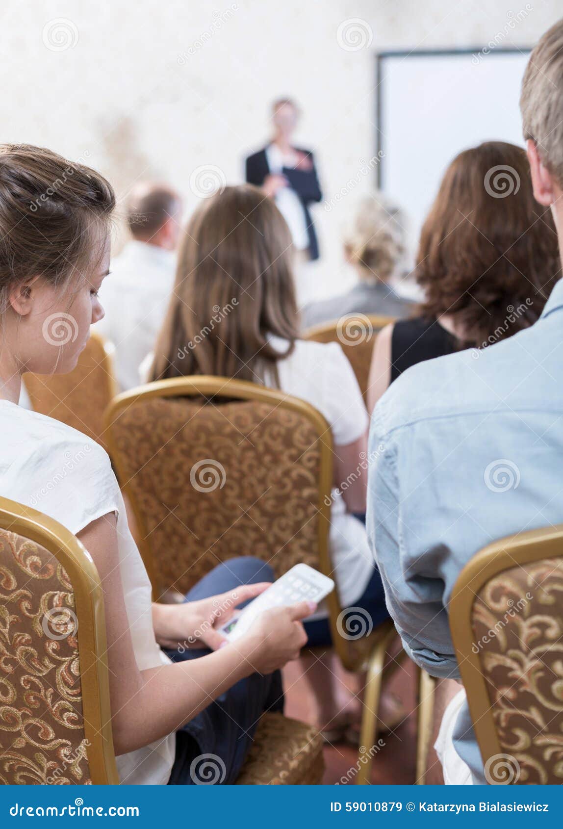 Student Using Phone during Conference Stock Image - Image of lecture ...
