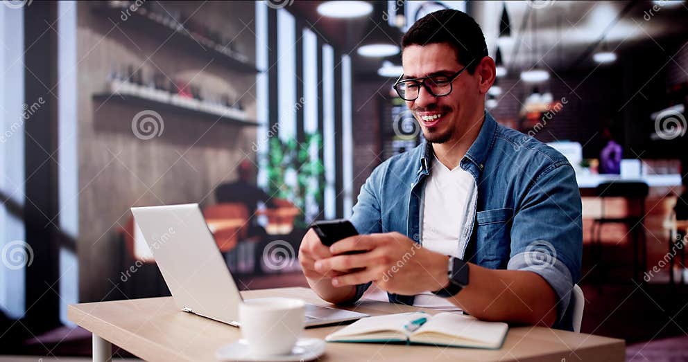 Student Using Phone and Laptop Stock Image - Image of shop, tutor ...
