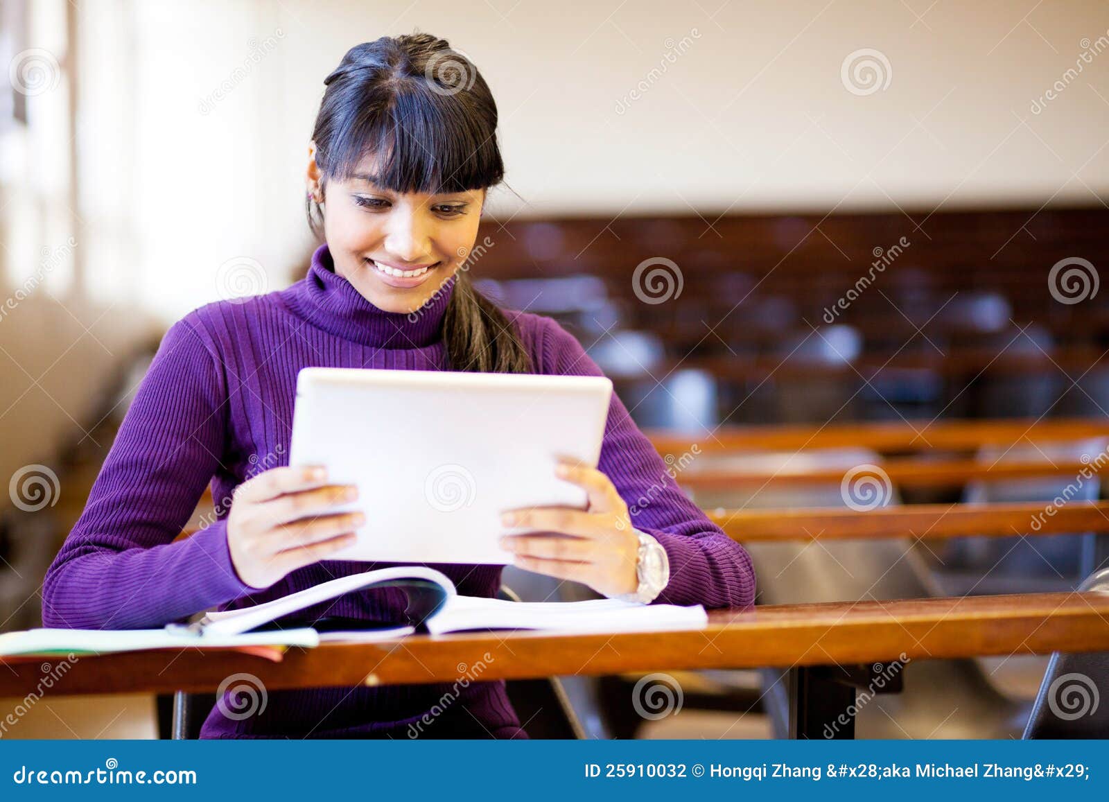 Student Using Tablet Computer Stock Photo - Image of homework, hair ...