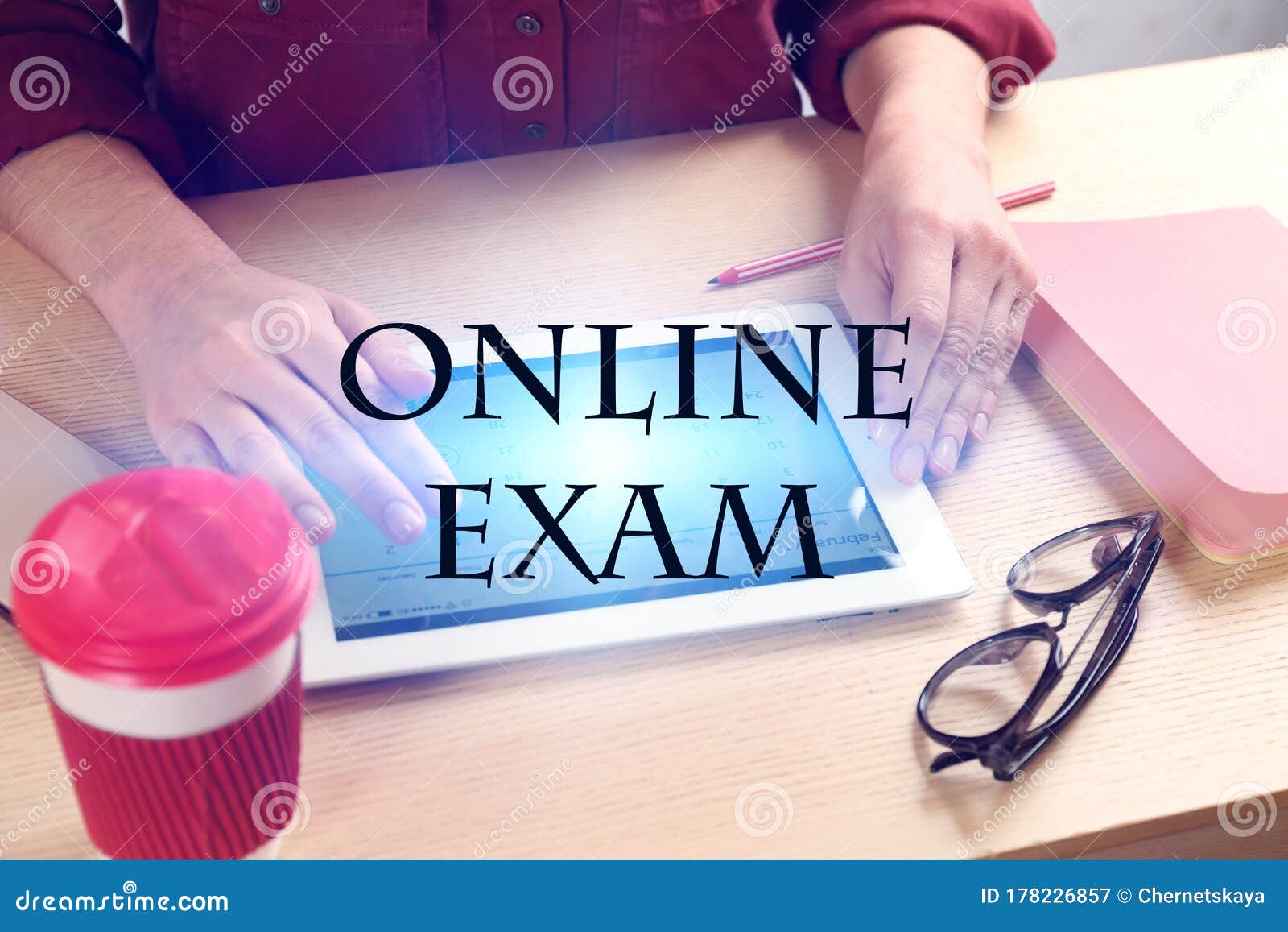 Student Using Tablet at Home. Online Exam Stock Image - Image of ...