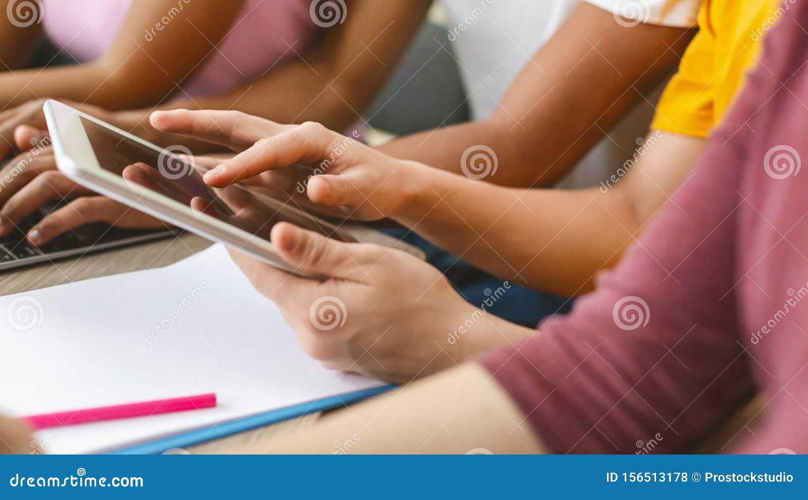 Student Using Tablet for Studying, Turning Page Stock Photo - Image of ...