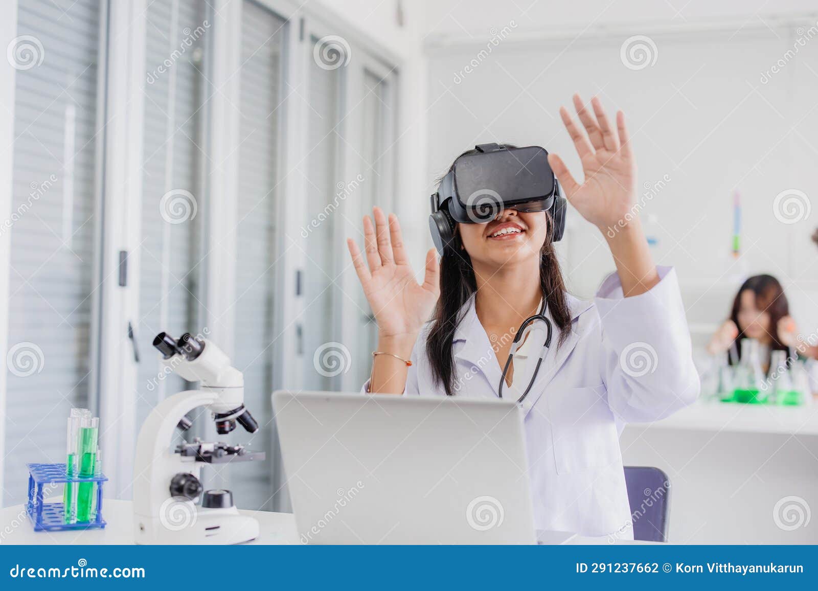 Student Using VR Glasses Headset Technology for Help Visual Learning ...