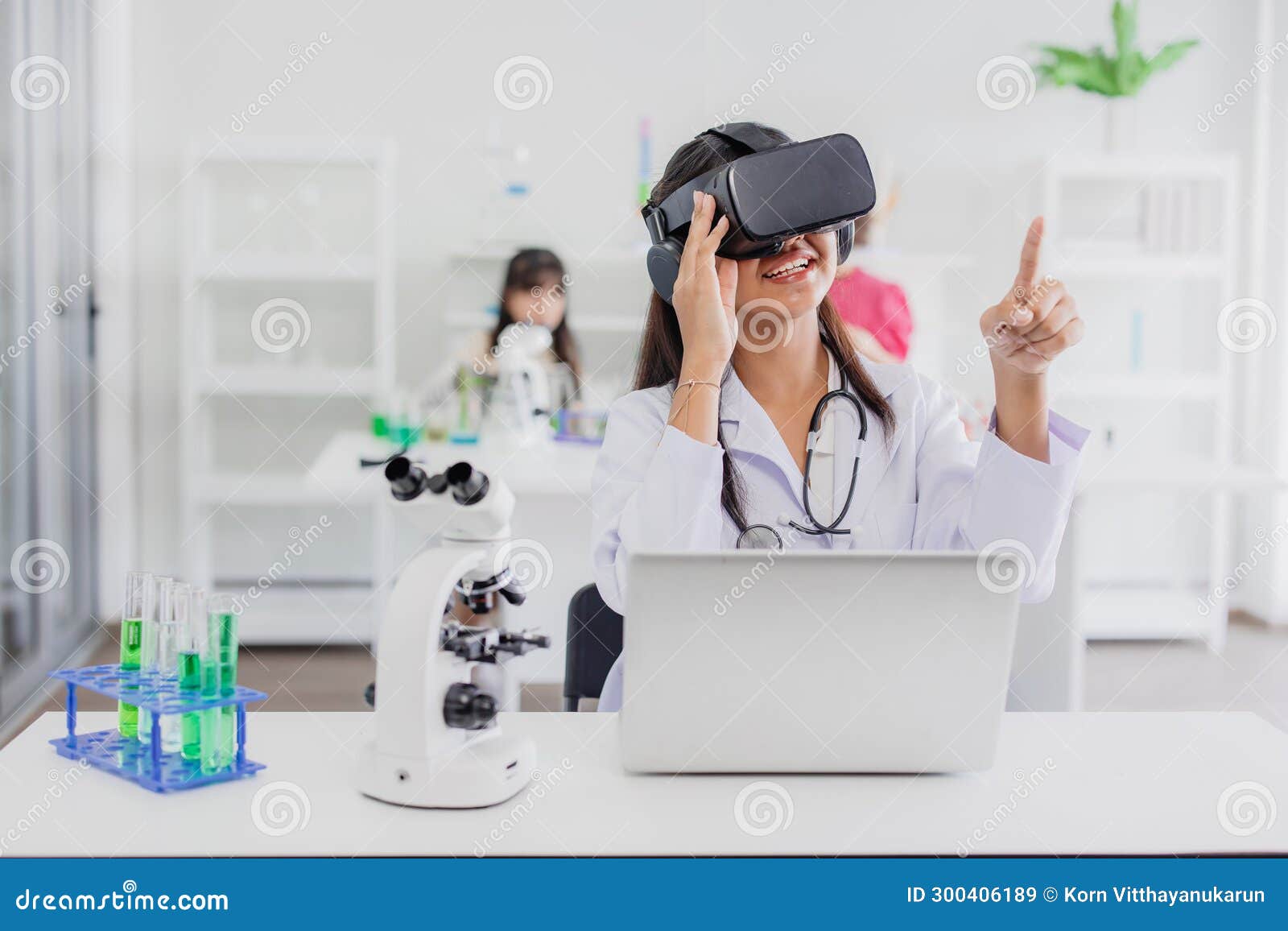 Student Using VR Glasses Headset Technology for Help Visual Learning ...