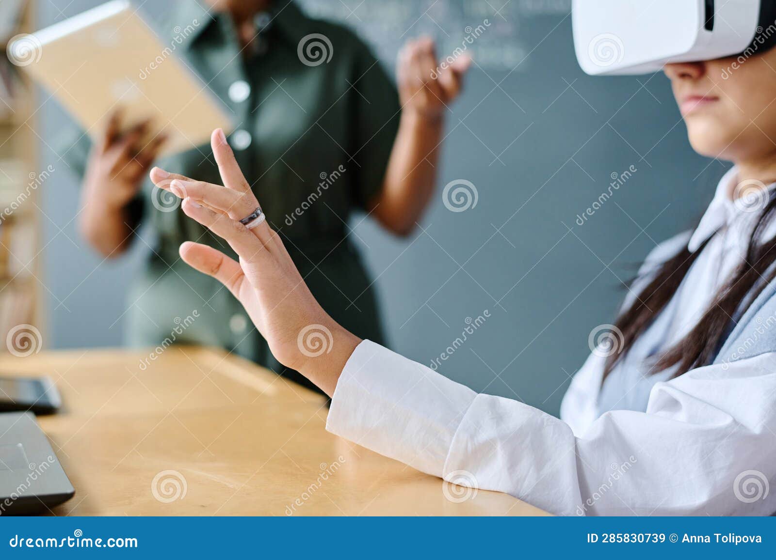 Student Using VR Glasses at Lesson Stock Image - Image of study ...