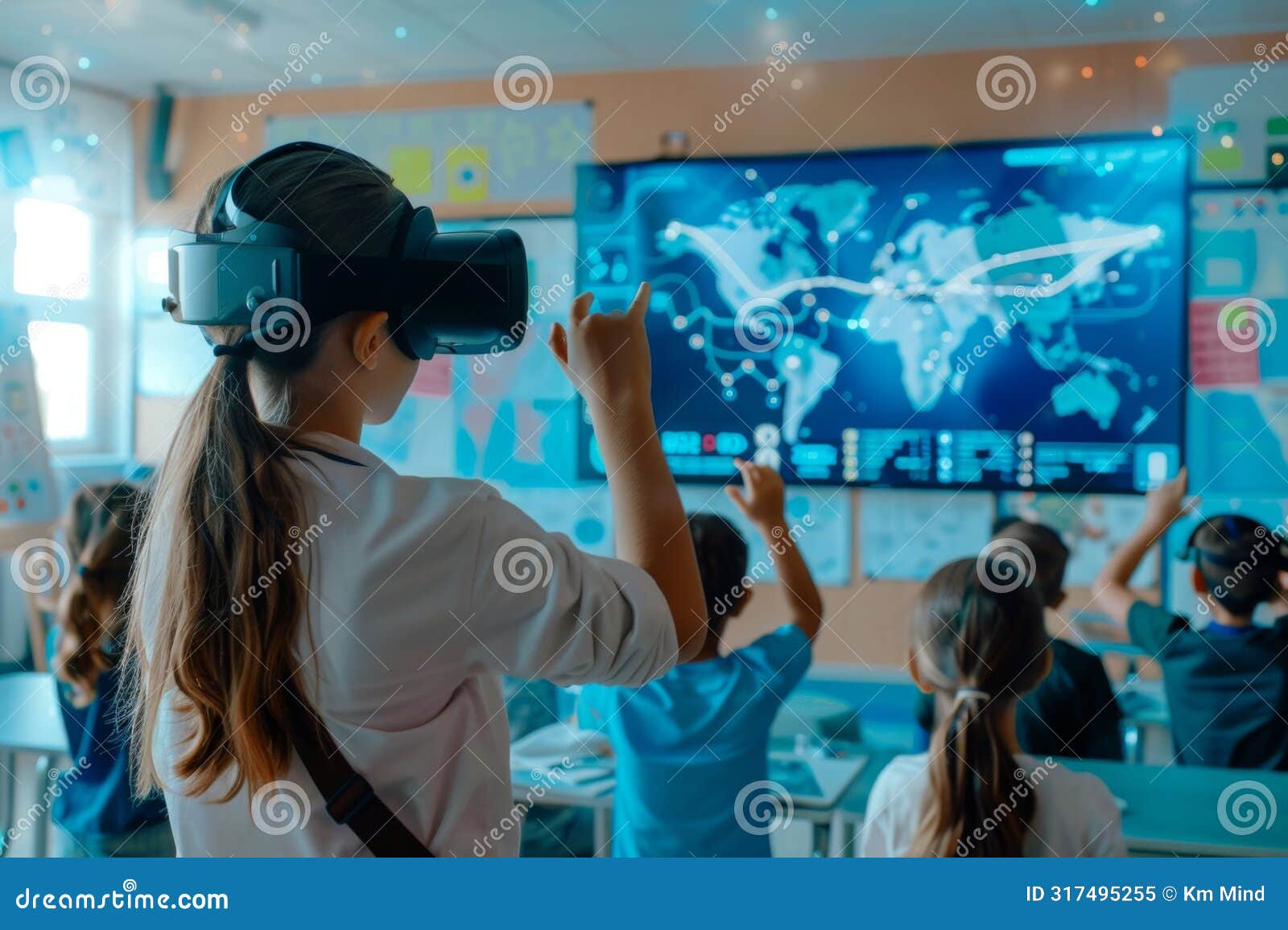 Student Using VR Headset in High-Tech Classroom Stock Illustration ...