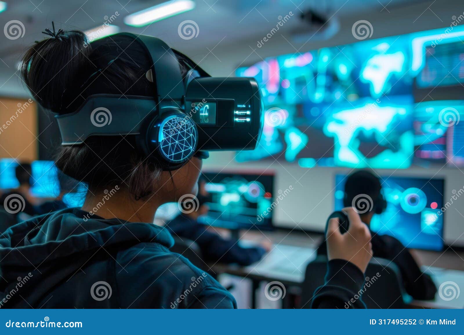 Student Using VR Headset in High-Tech Classroom Stock Illustration ...