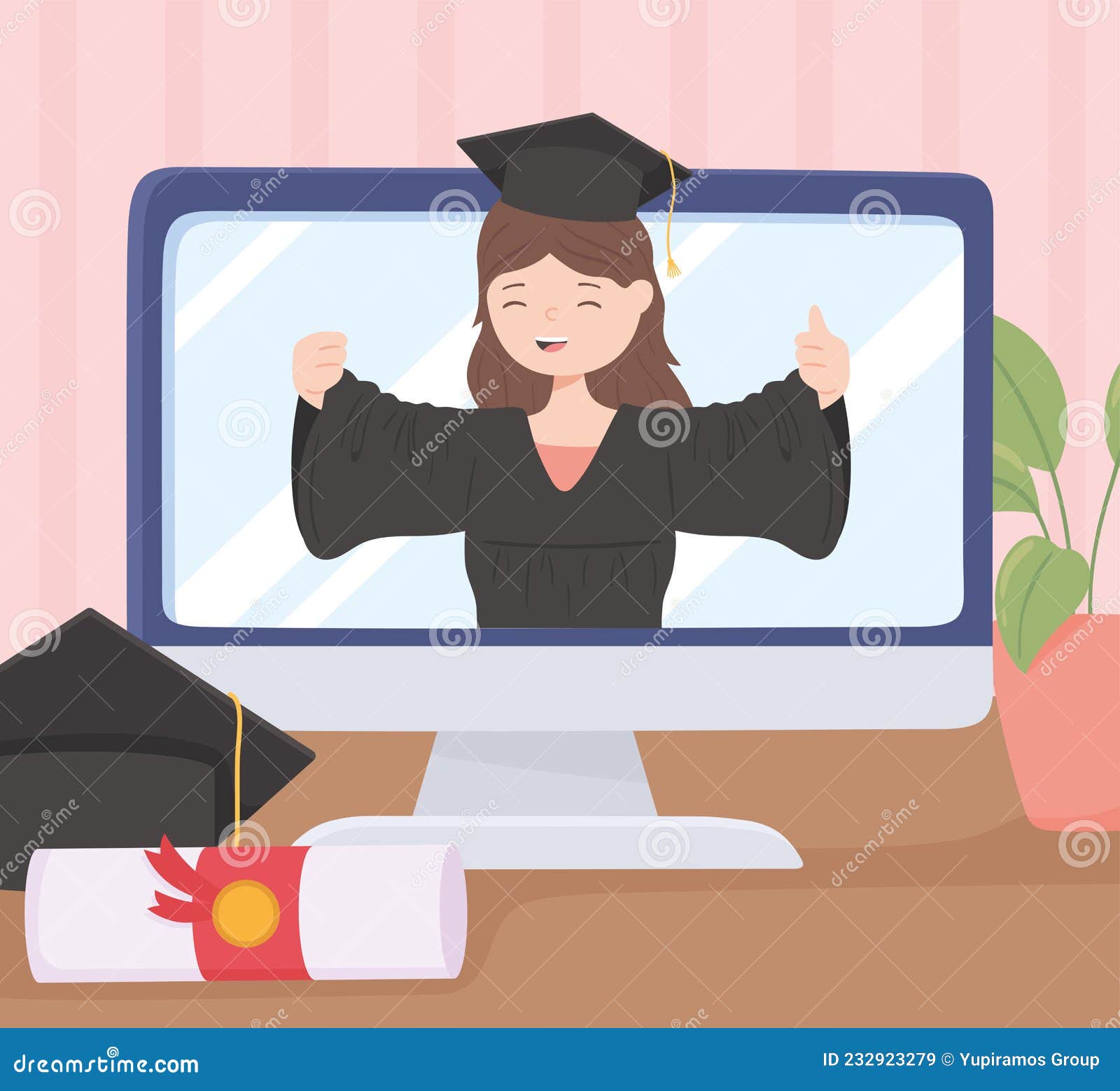 Student virtual graduation stock vector. Illustration of graduate ...