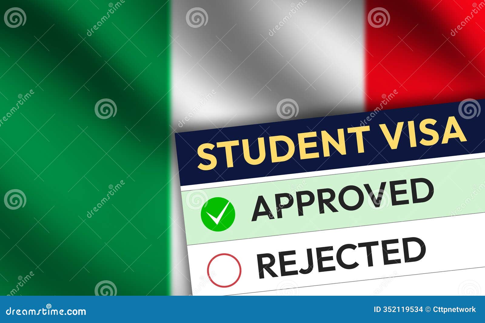 Student Visa for Italy Approved Concept Paper with Waving Flag in the ...