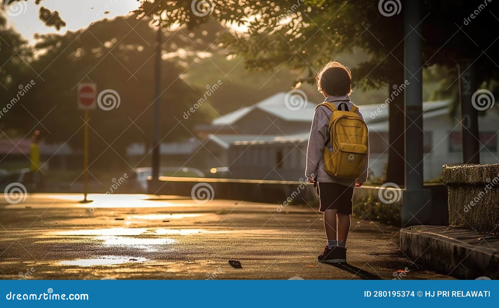 Student Waiting for the Arrival of the School Bus To Go To School ...