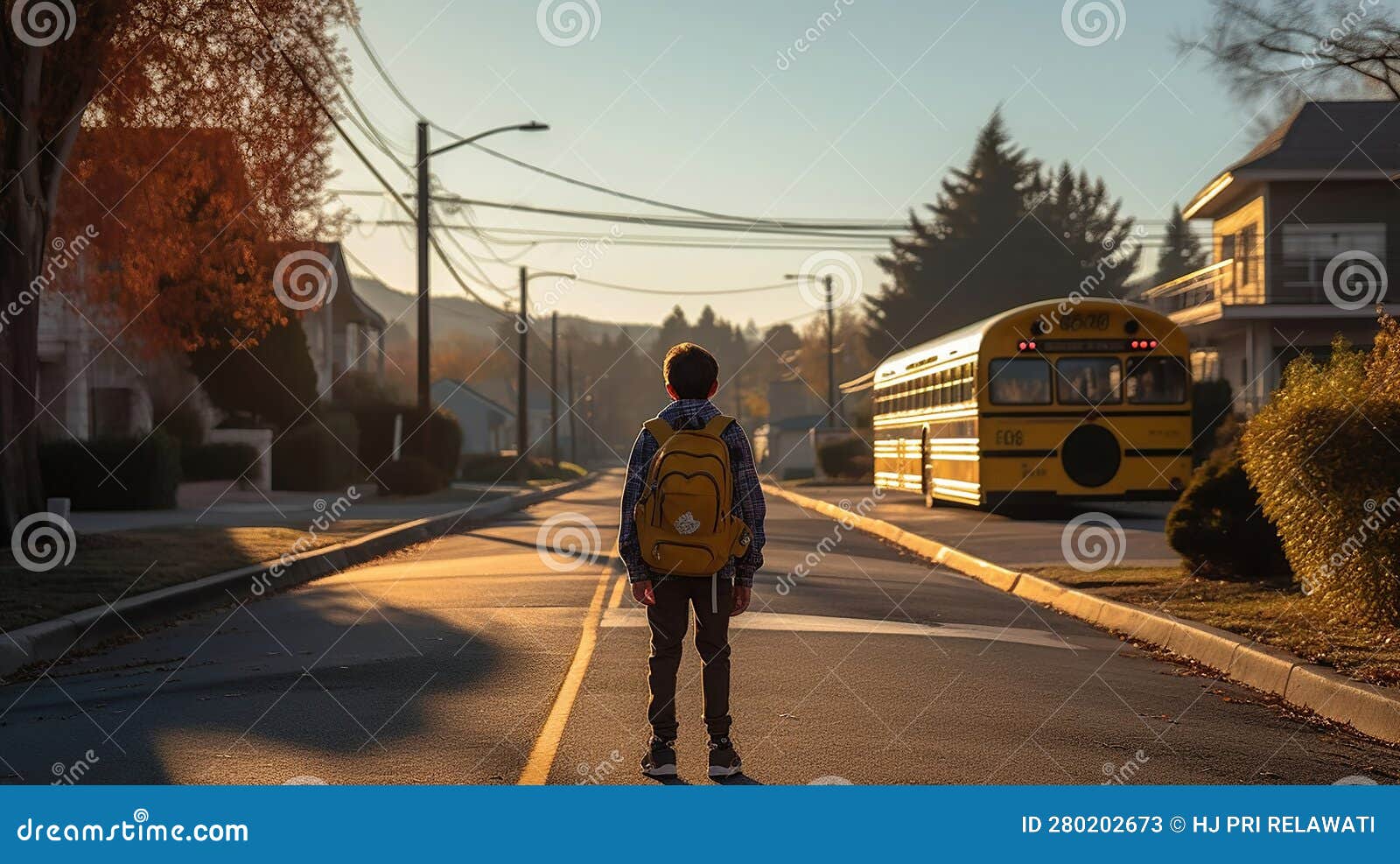 Student Waiting for the Arrival of the School Bus To Go To School ...