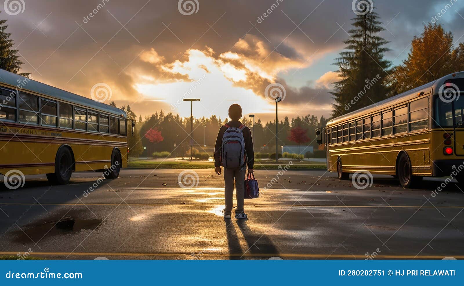 Student Waiting for the Arrival of the School Bus To Go To School ...