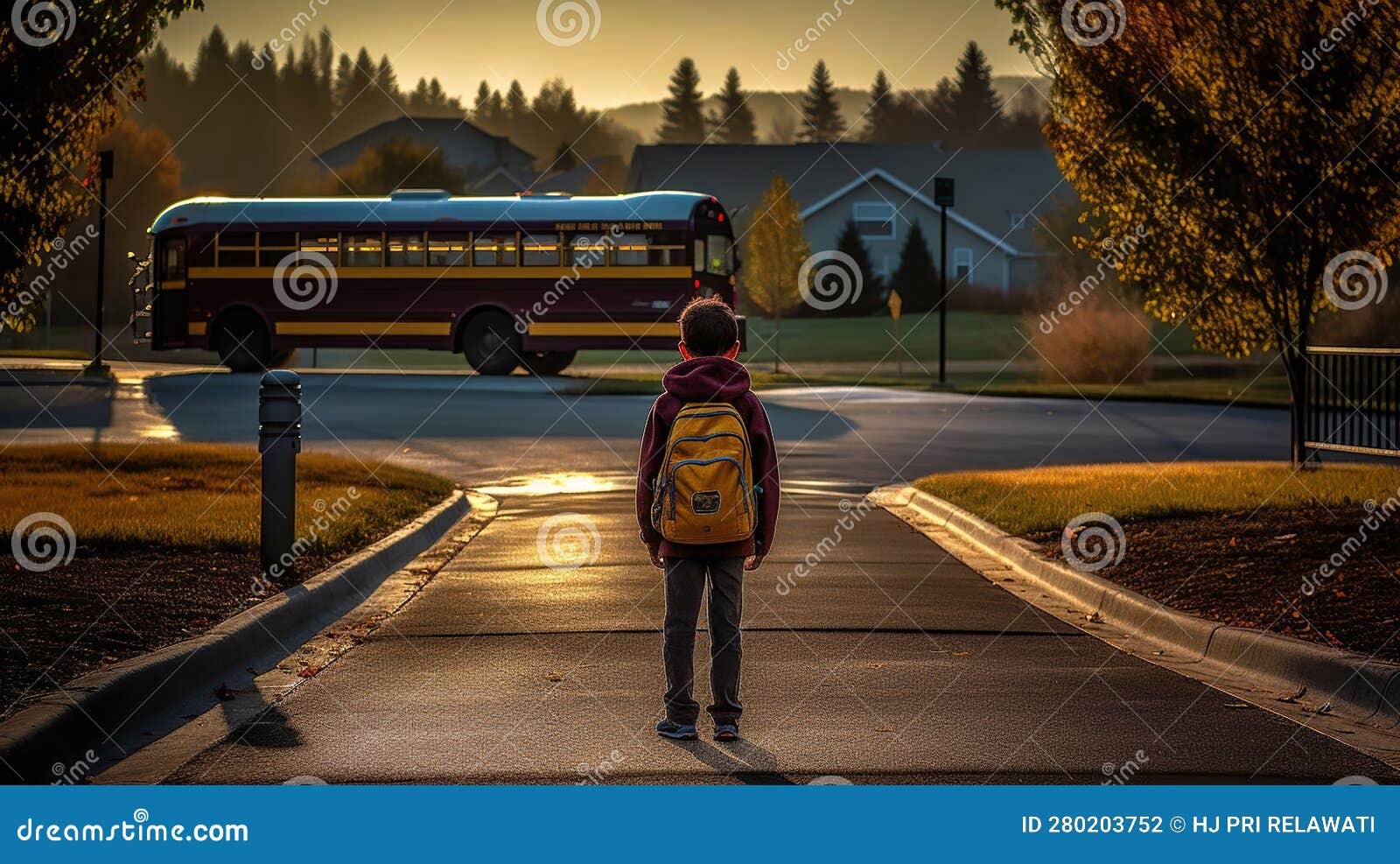 Student Waiting for the Arrival of the School Bus To Go To School ...