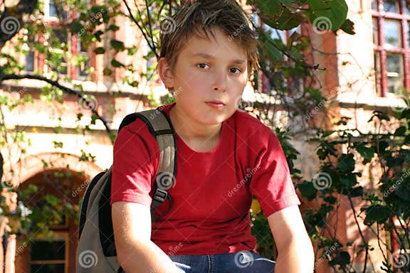Student Waiting Outside School Stock Image - Image of scholastic ...