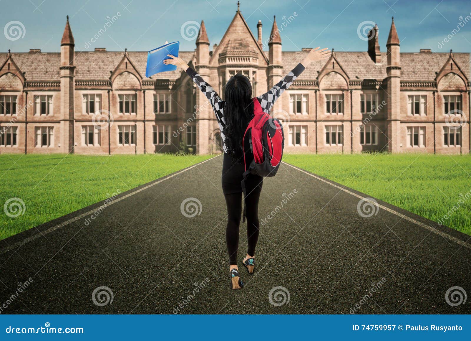 Student Walk To Campus Rear View Stock Image - Image of modern ...