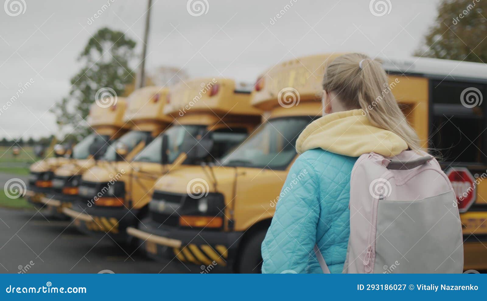 A Student Walks Along a Row of Yellow School Buses Stock Video - Video ...