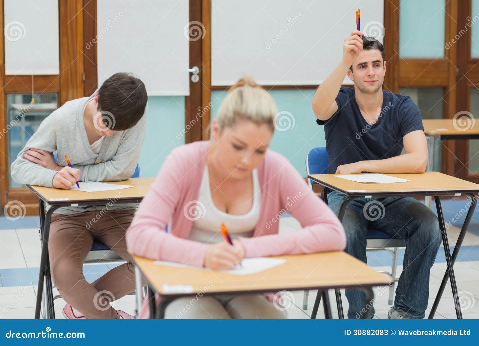 Student Wanting To Ask Question in Class Stock Image - Image of hand ...