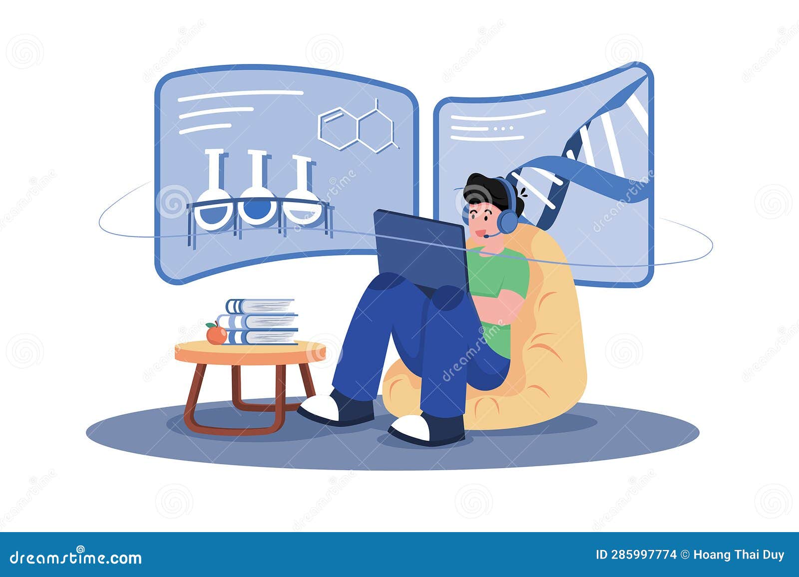 A Student Watches an Educational Video for a Science Class Stock Vector ...
