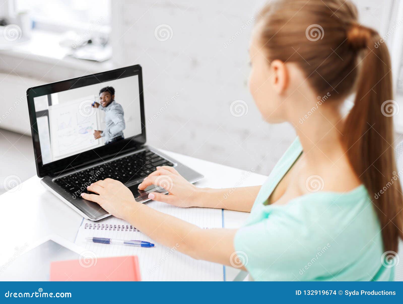 Student Watching Webinar on Laptop at Home Office Stock Photo - Image ...