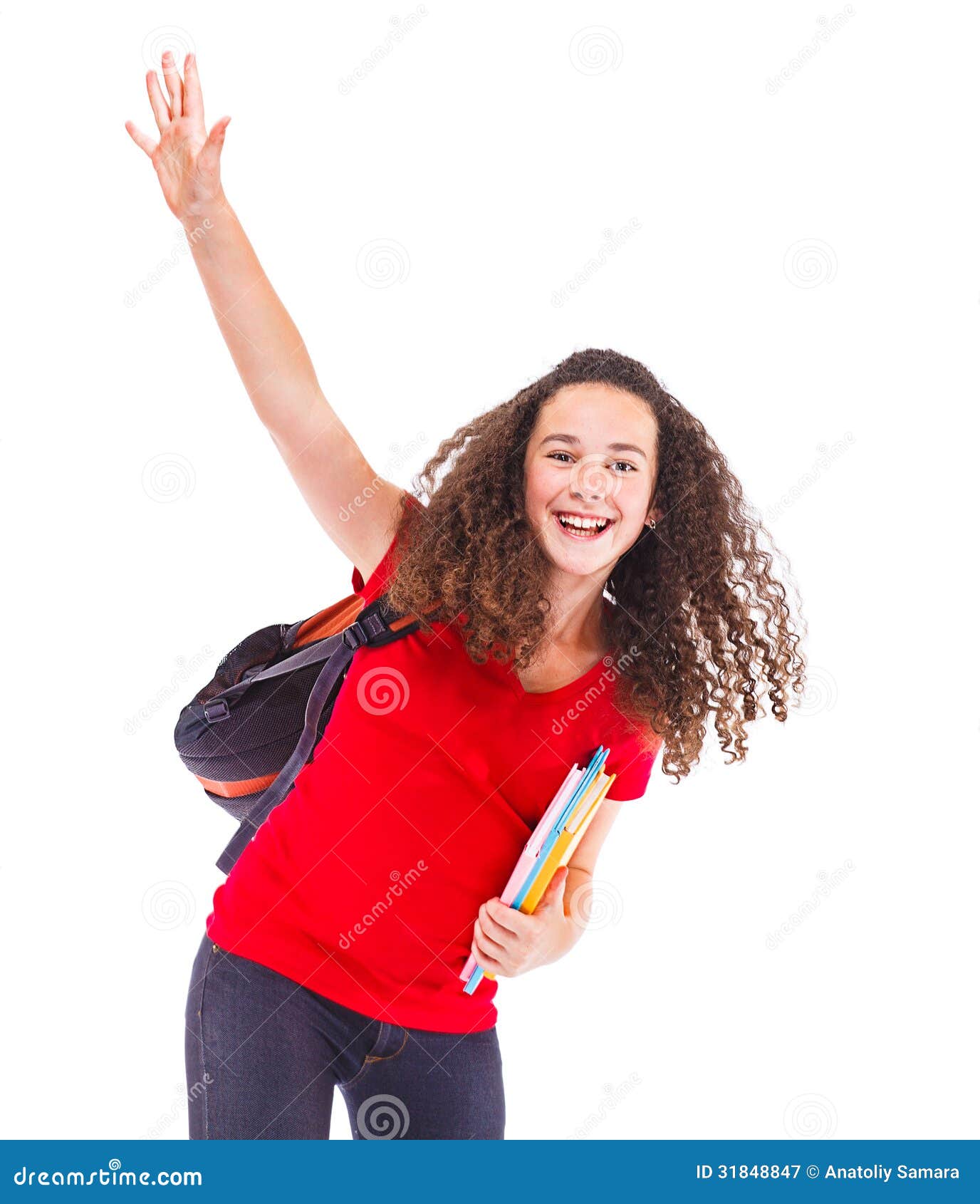 Student waving her hand stock image. Image of laughing - 31848847