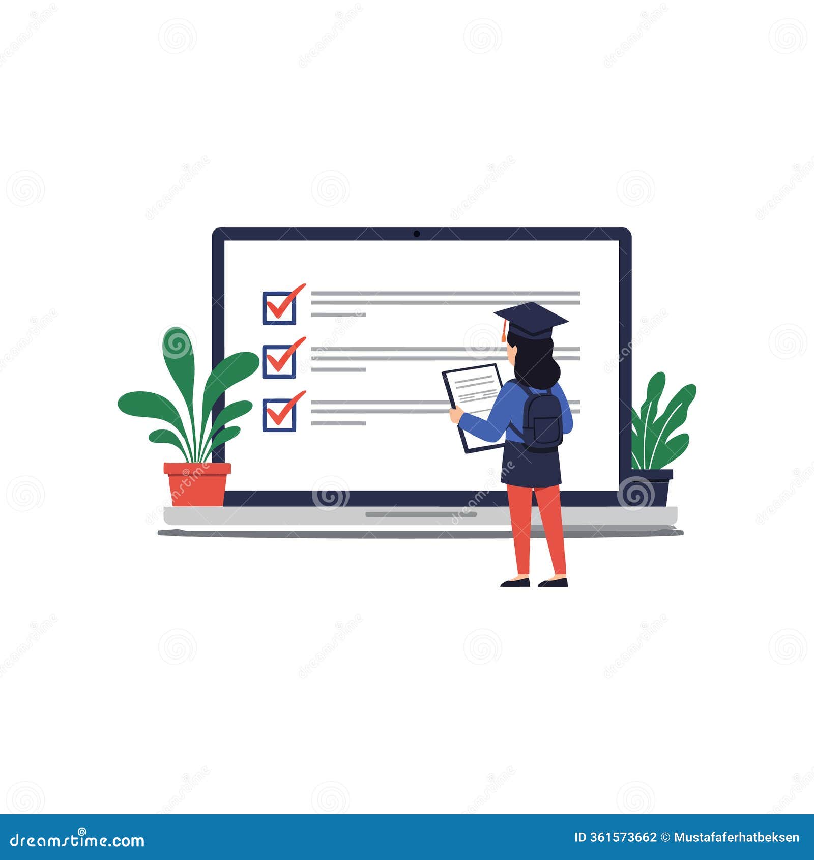 Student Wearing Graduation Cap Checking Progress on Digital Checklist ...