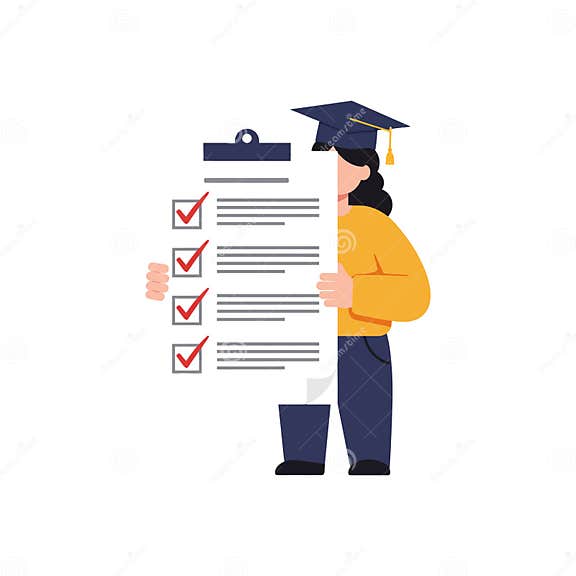 Student Wearing Graduation Cap Holding Checklist with Completed Tasks ...