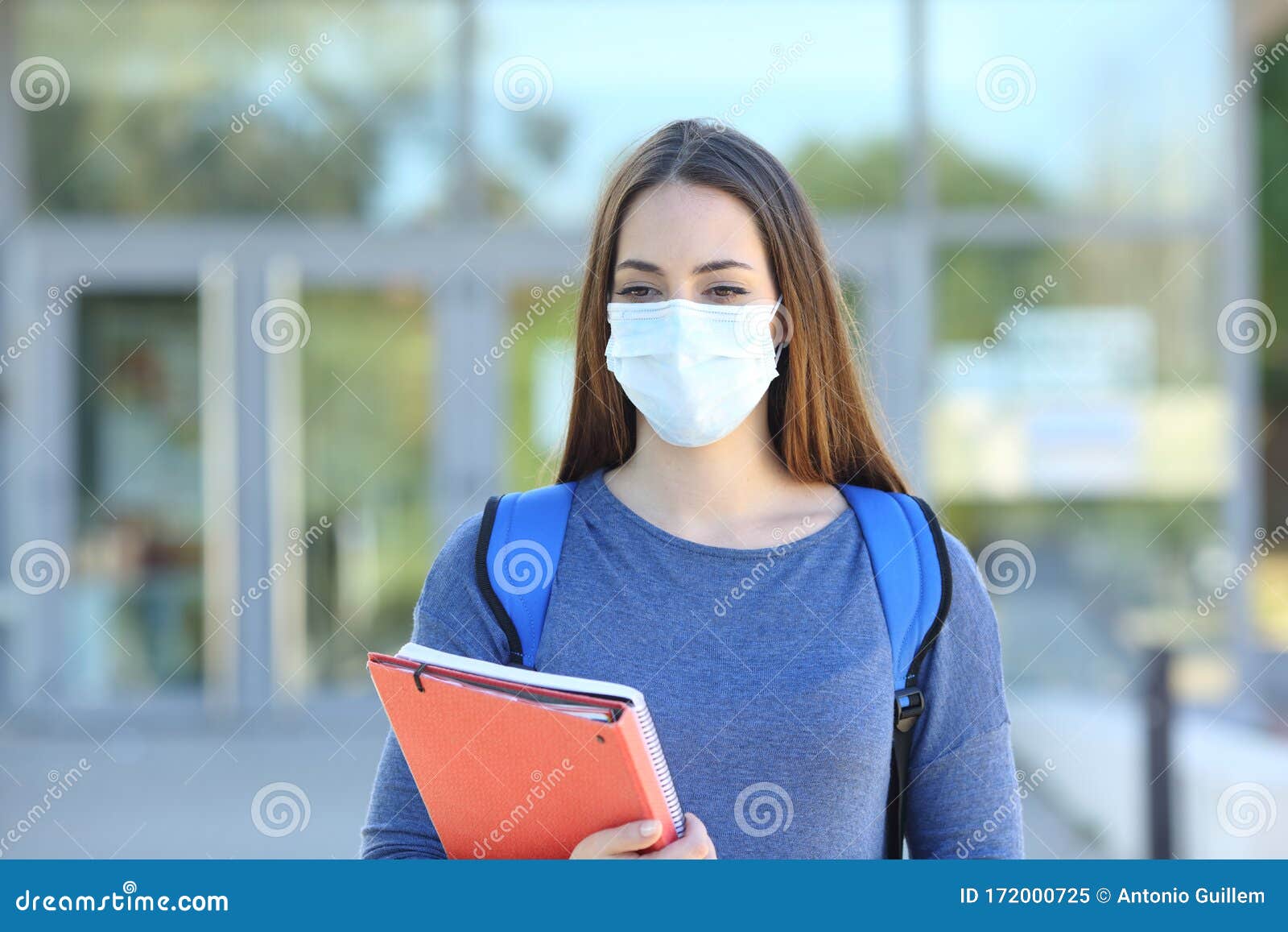 Student Wearing a Mask Walking in a Campus Stock Image - Image of avoid ...
