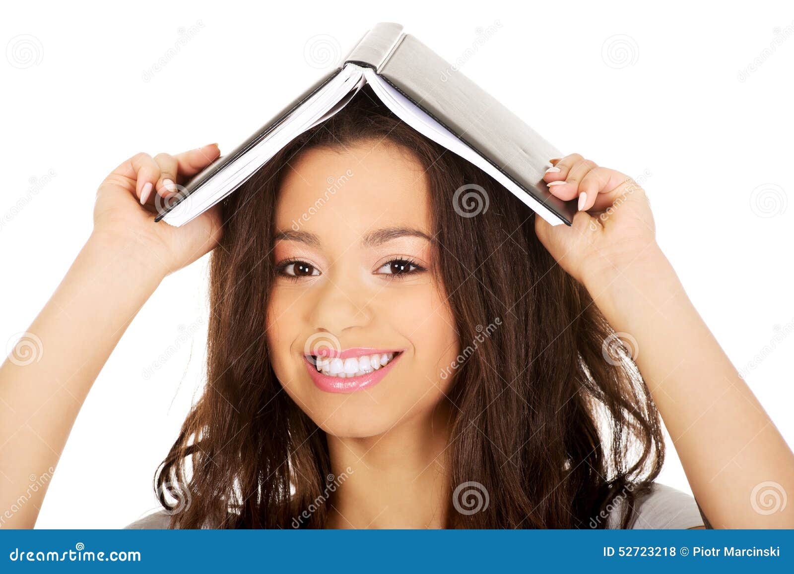 Student Woman with a Book on Head. Stock Photo - Image of notes, female ...