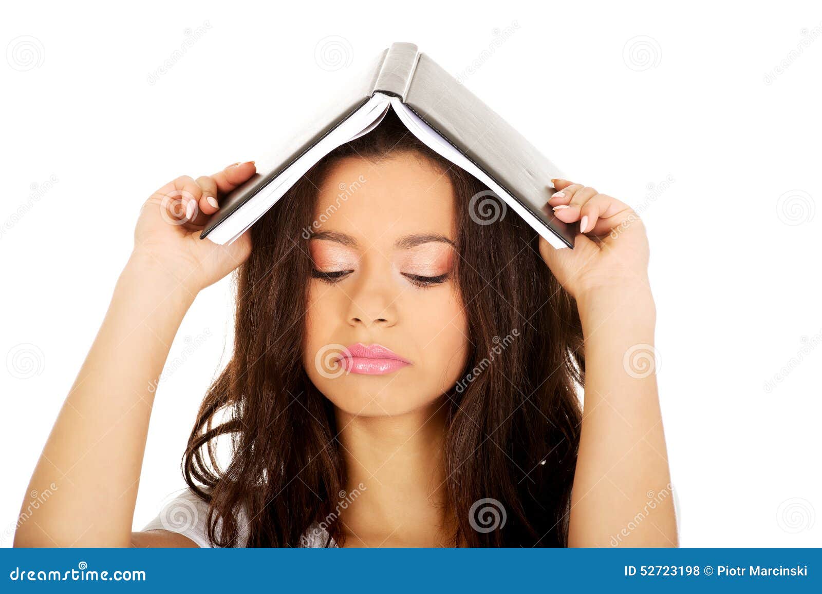 Student Woman with a Book on Head. Stock Photo - Image of happy ...