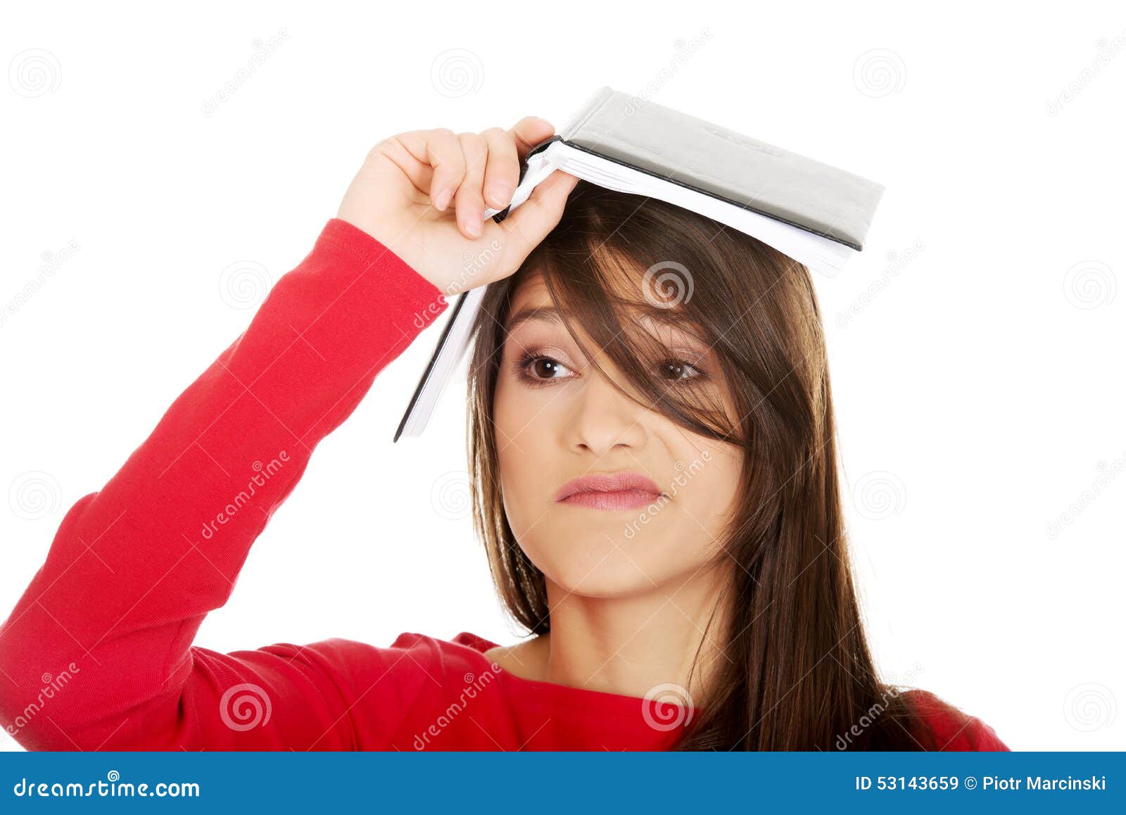 Student Woman with Her Note on Head. Stock Image - Image of positive ...