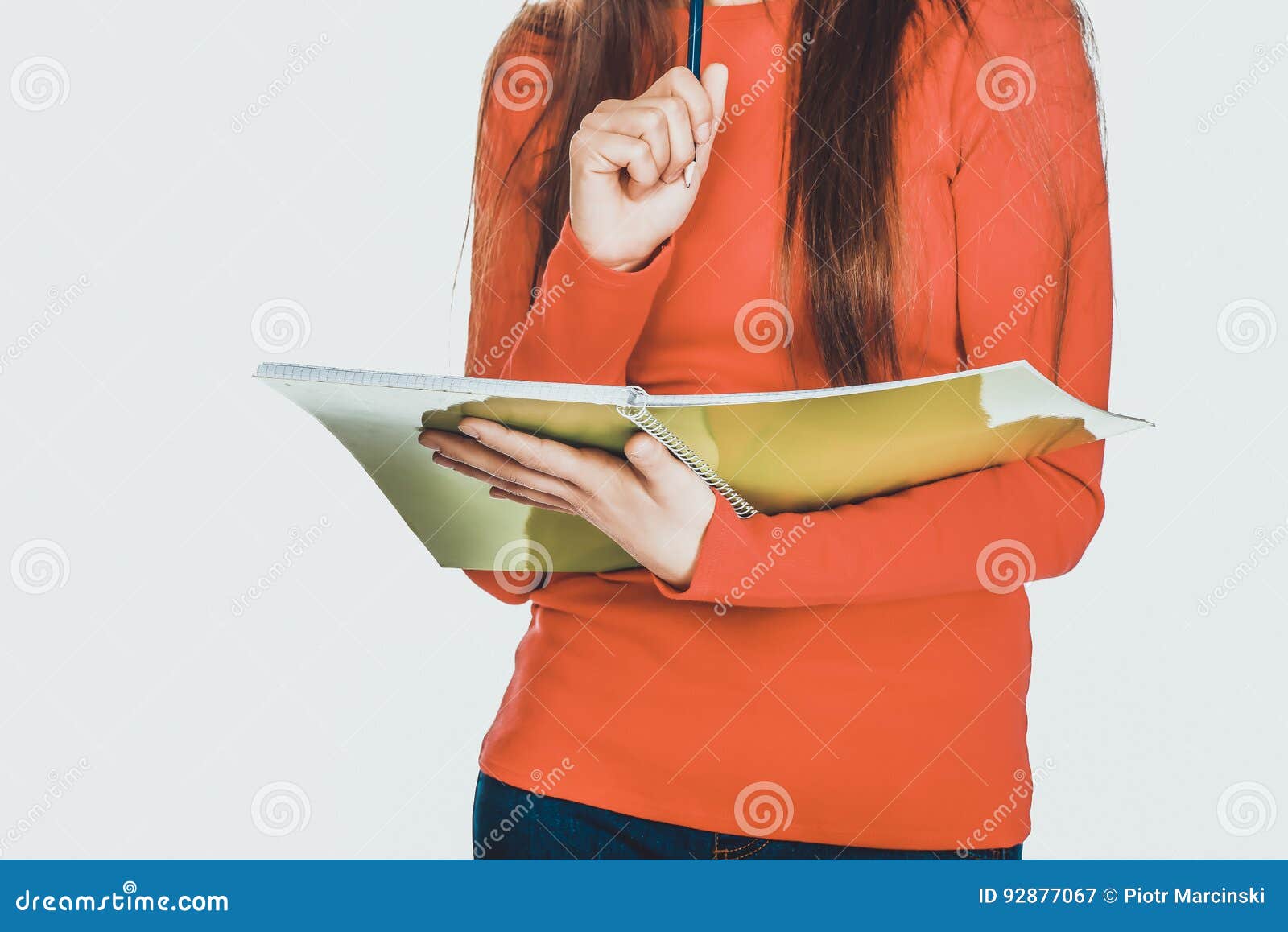 Student Woman Holding Note and Pen. Stock Image - Image of brunette ...
