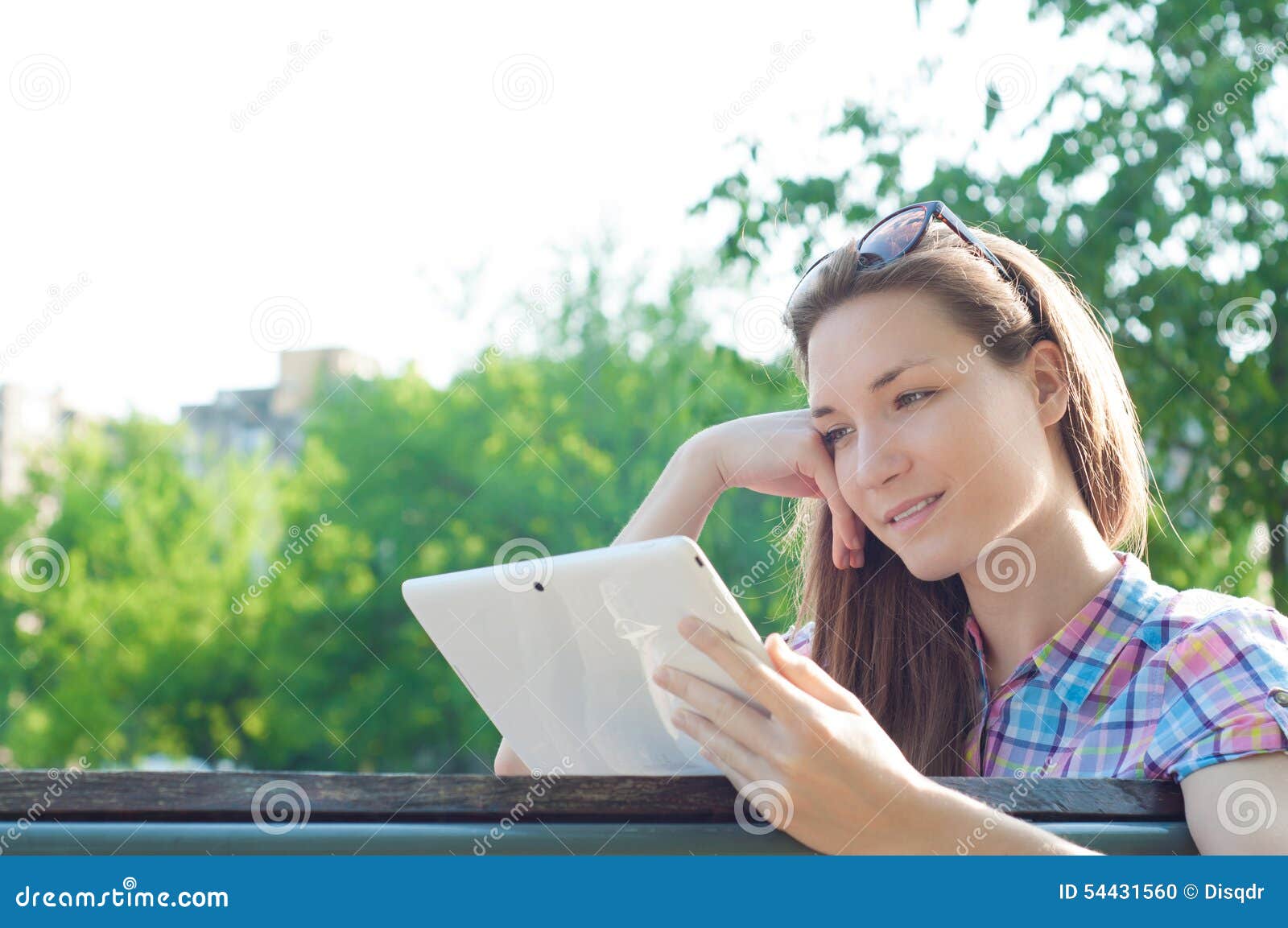 Student Woman Reading Tablet Computer Stock Photo - Image of female ...