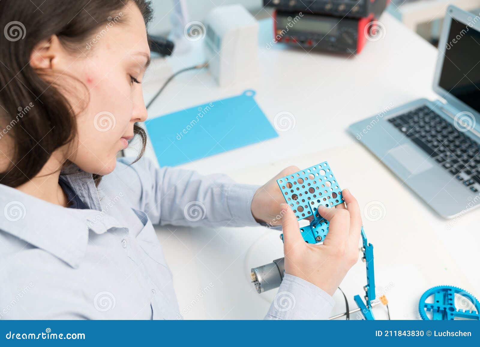 Student Woman in Robotics Laboratory Working on Project Mechatronics ...