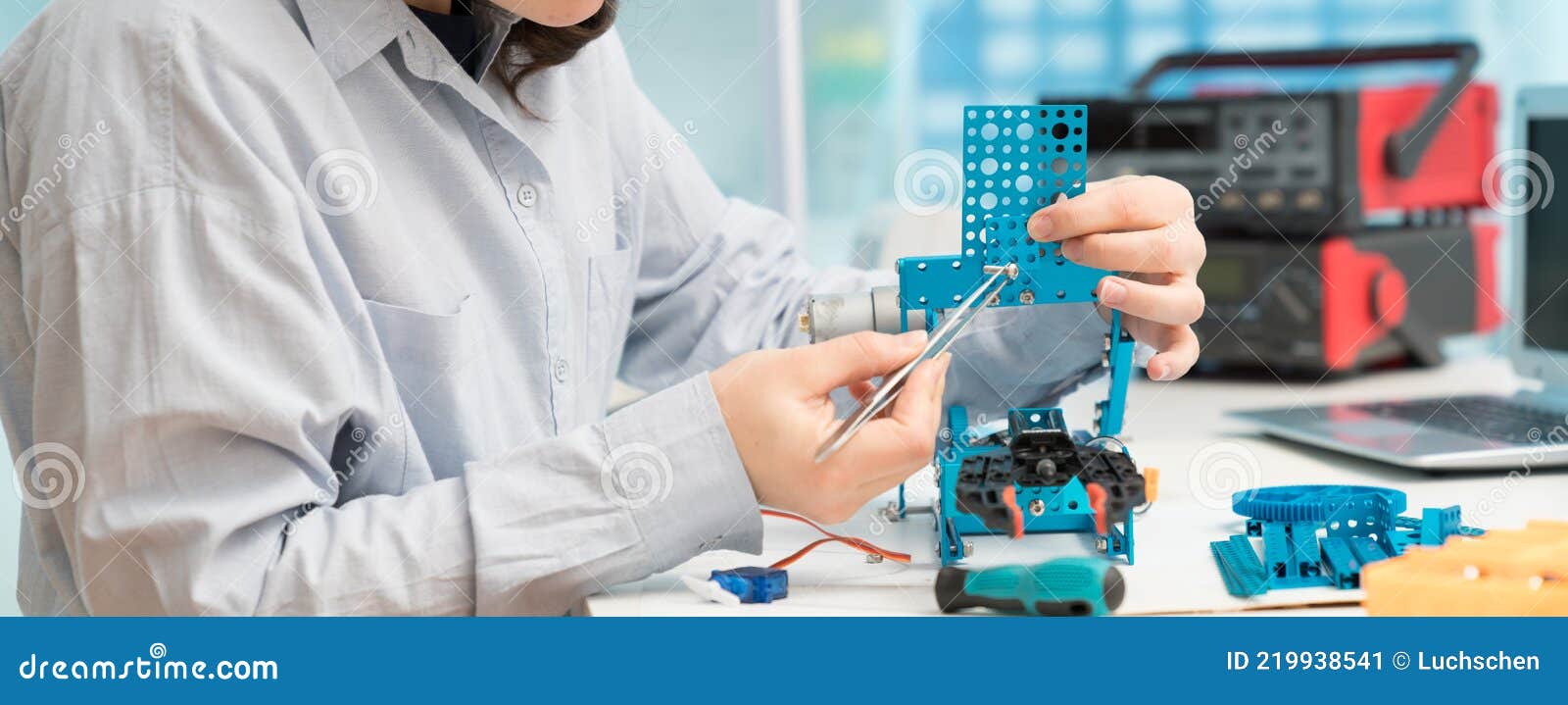 Student Woman in Robotics Laboratory Working on Project Mechatronics ...