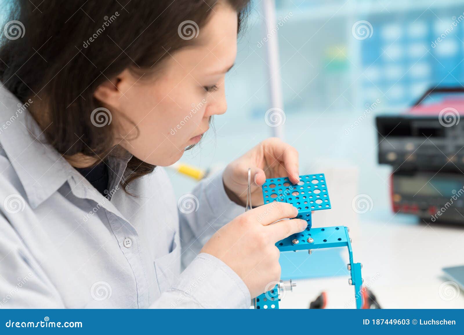 Student Woman in Robotics Laboratory Working on Project Mechatronics ...