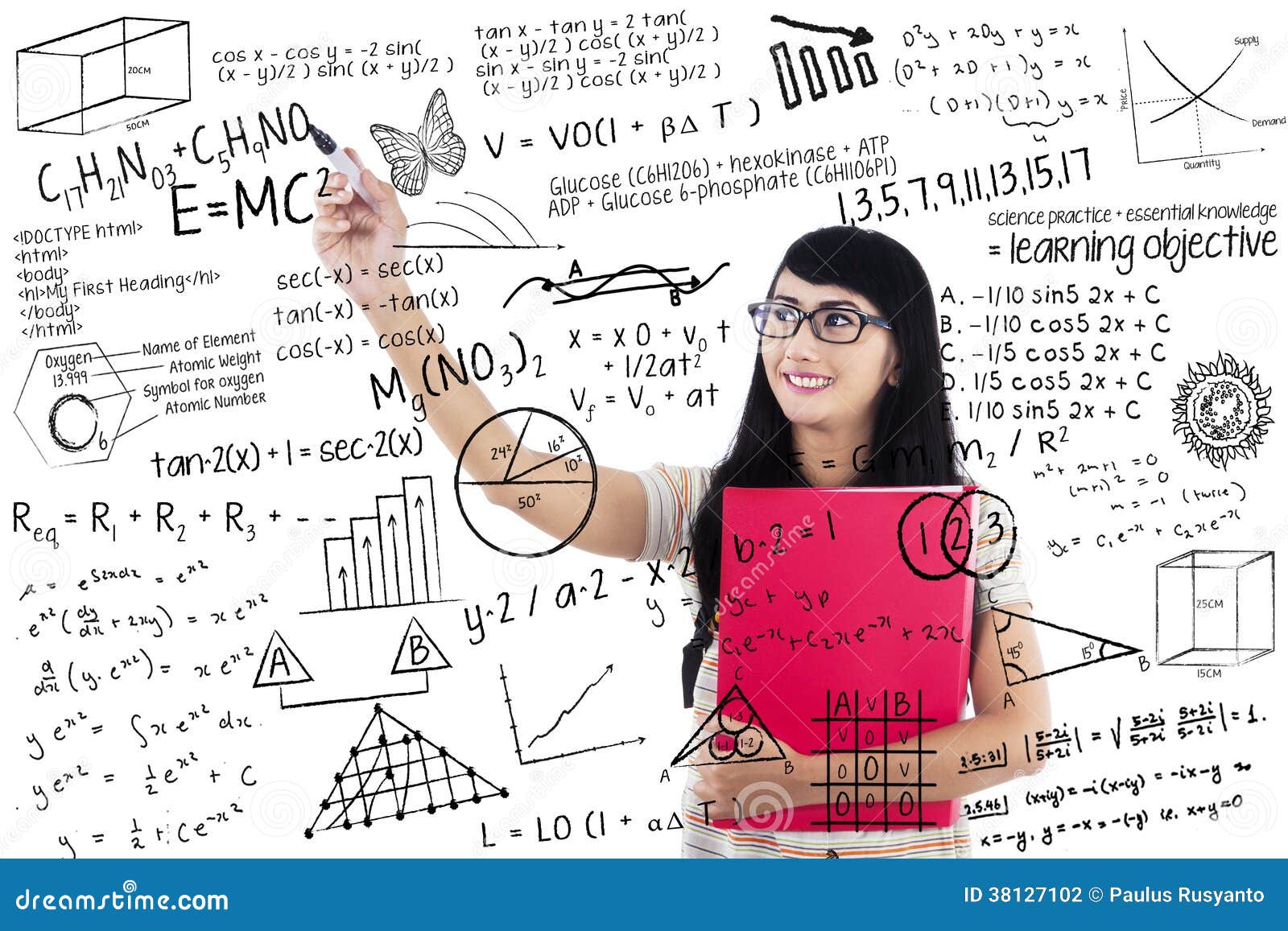Student Woman Writing Formulas Stock Photo - Image of board, happy ...